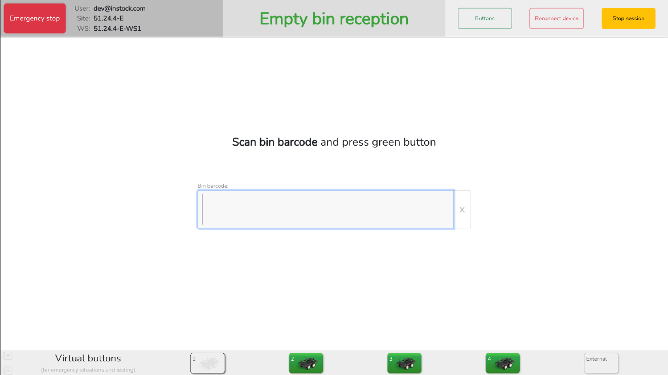 Instock · Empty bin reception