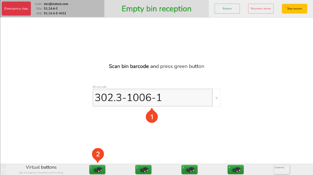 Instock · Empty bin reception