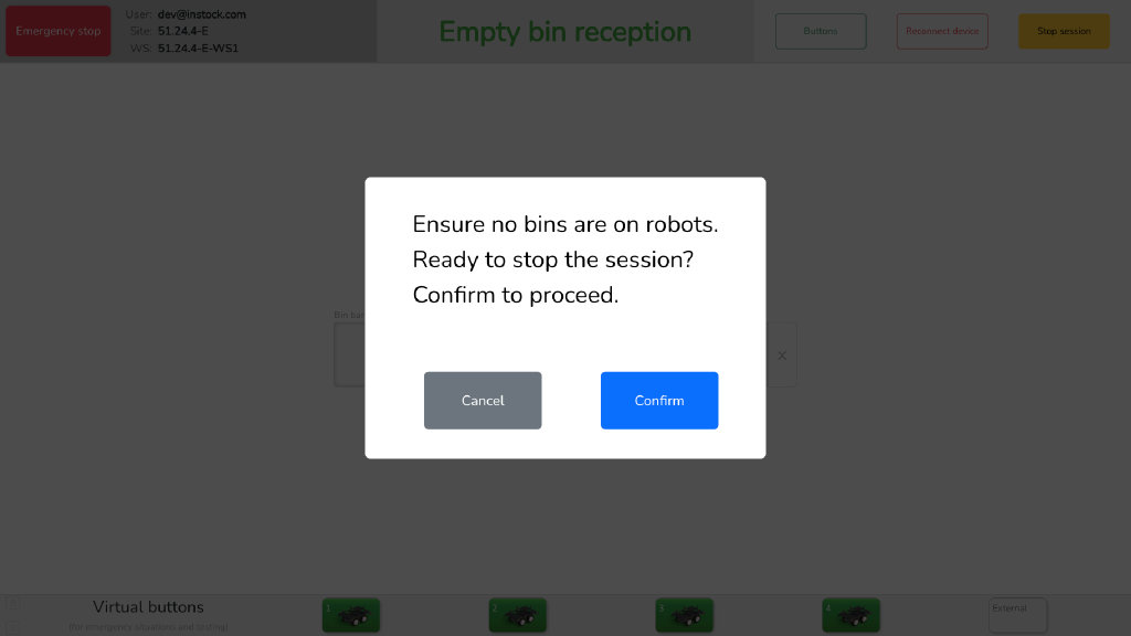 Instock · Empty bin reception