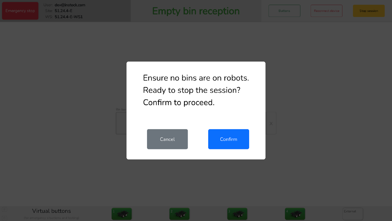 Instock · Empty bin reception
