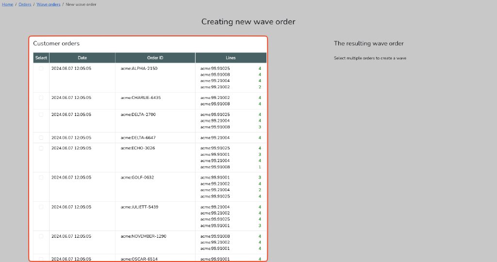 Instock · Wave picking
