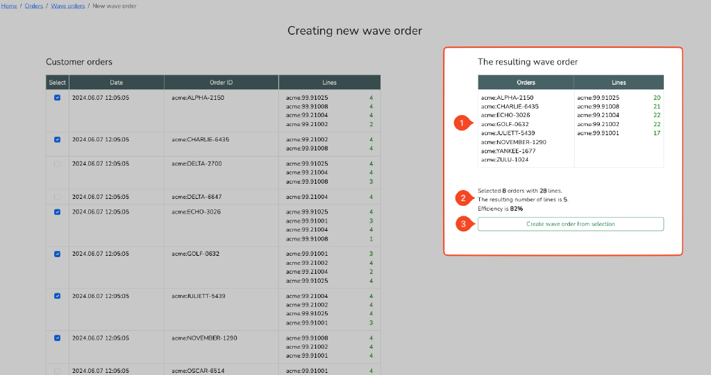 Instock · Wave picking